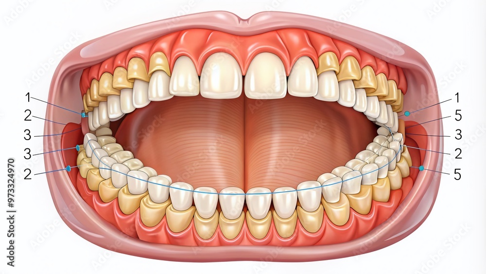 Illustrated diagram showing the permanent teeth in the human mouth ...