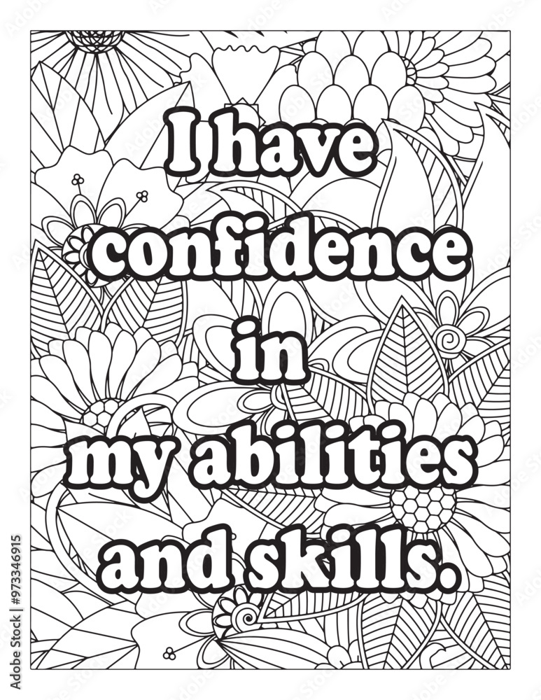 Inspirational Quotes Coloring Book Page With Floral Background ...