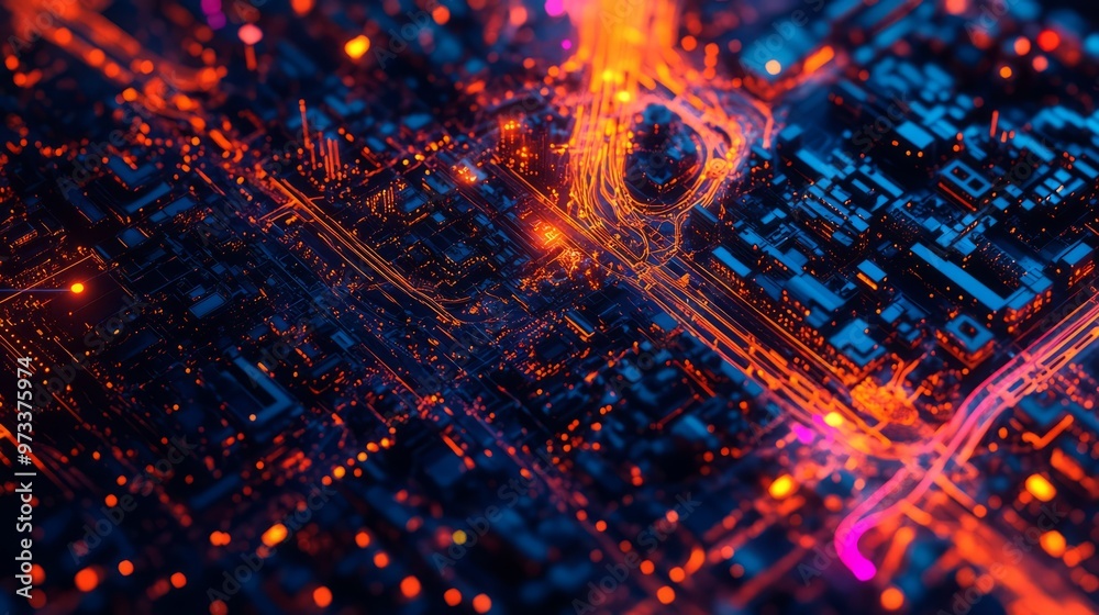 Heatmap of a city's transportation system, with warm colors ...