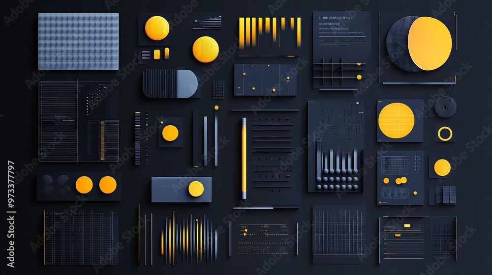 Bento grid layout with modern graphic design elements in gray color on ...