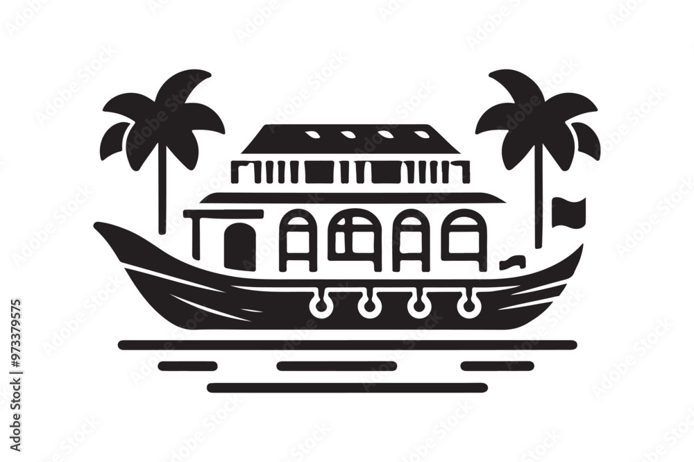 Poster Houseboat Silhouette Vector Illustration - Perfect for Nautical ...