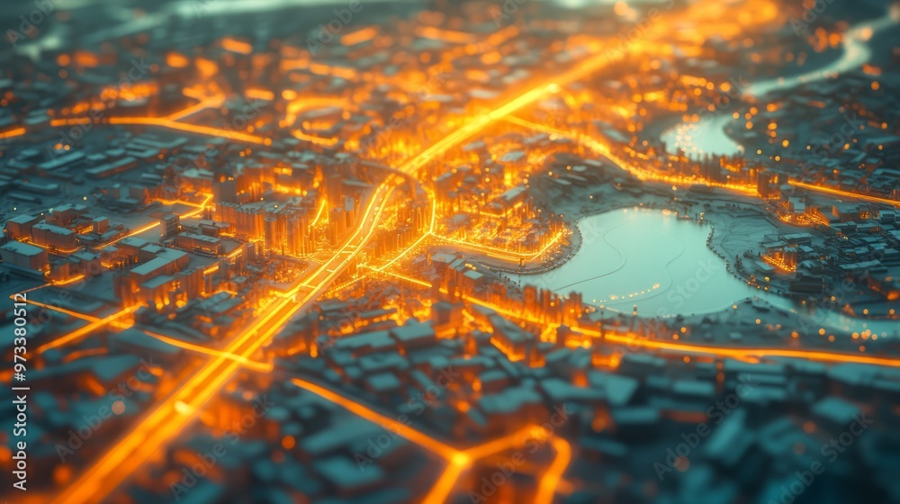 Heatmap of a city's water distribution system, with warm colors ...