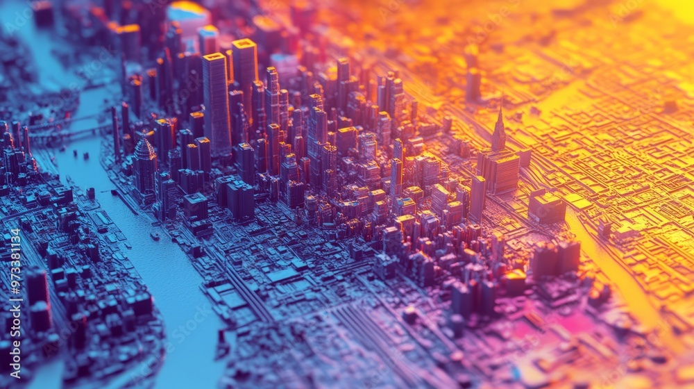 Heatmap of a city's water distribution system, with warm colors ...