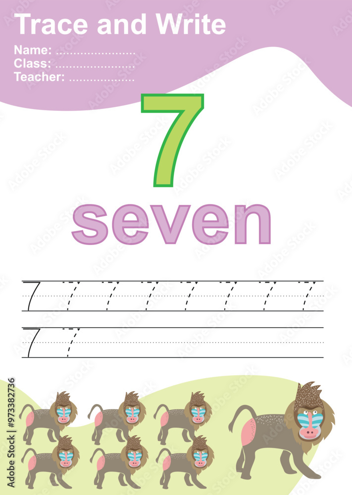Trace and write number for children. Exercise for children to recognize ...