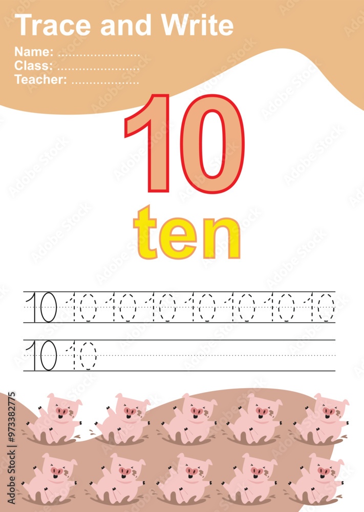 Trace and write number for children. Exercise for children to recognize ...