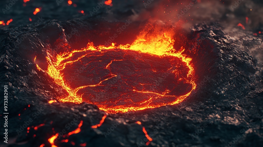 Heatmap of an active volcano, with bright reds and yellows highlighting ...