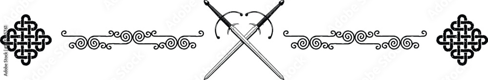 Celtic Header - Curved Lines - Knot Ends - Crossed Swords Stock Vector ...