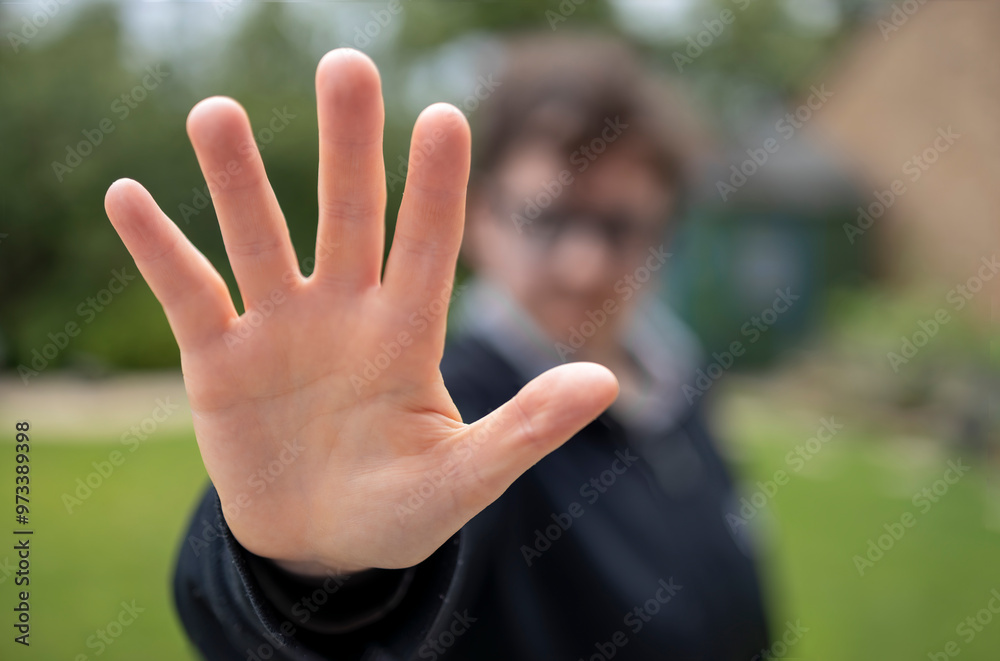 Stop, halt, stój, forbidden, go no further concept: Young caucasian ...