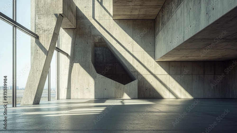 Brutalist art museum with sharp, angular concrete forms and large ...