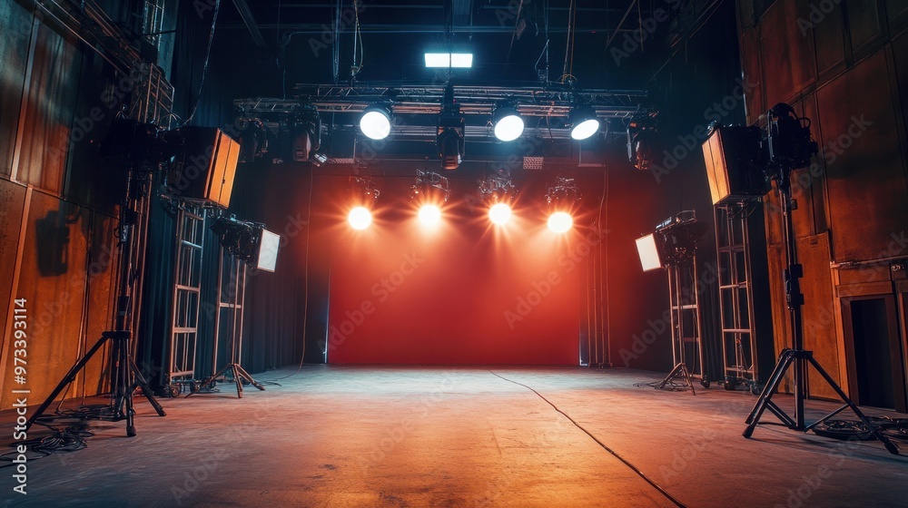 Lighting Spotlight on the Theater Platform. LED theater spotlight lamp ...