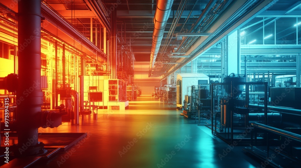 Heatmap of a factory floor, with warm colors highlighting areas of high ...