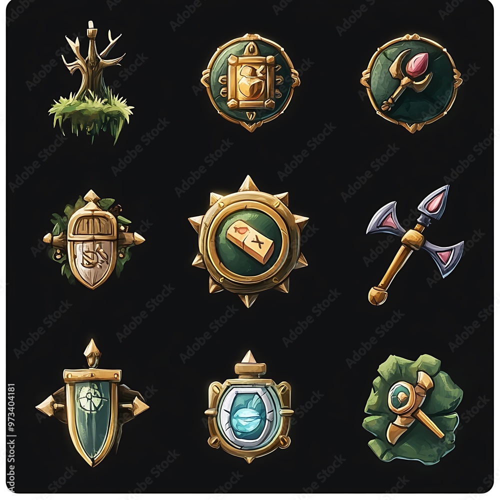 Game Assets, Fantasy Style Icons for UI, Design, and Development Stock ...