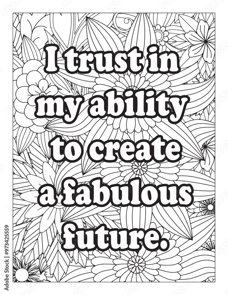 Inspirational Quotes Coloring Book Page With Floral Background ...