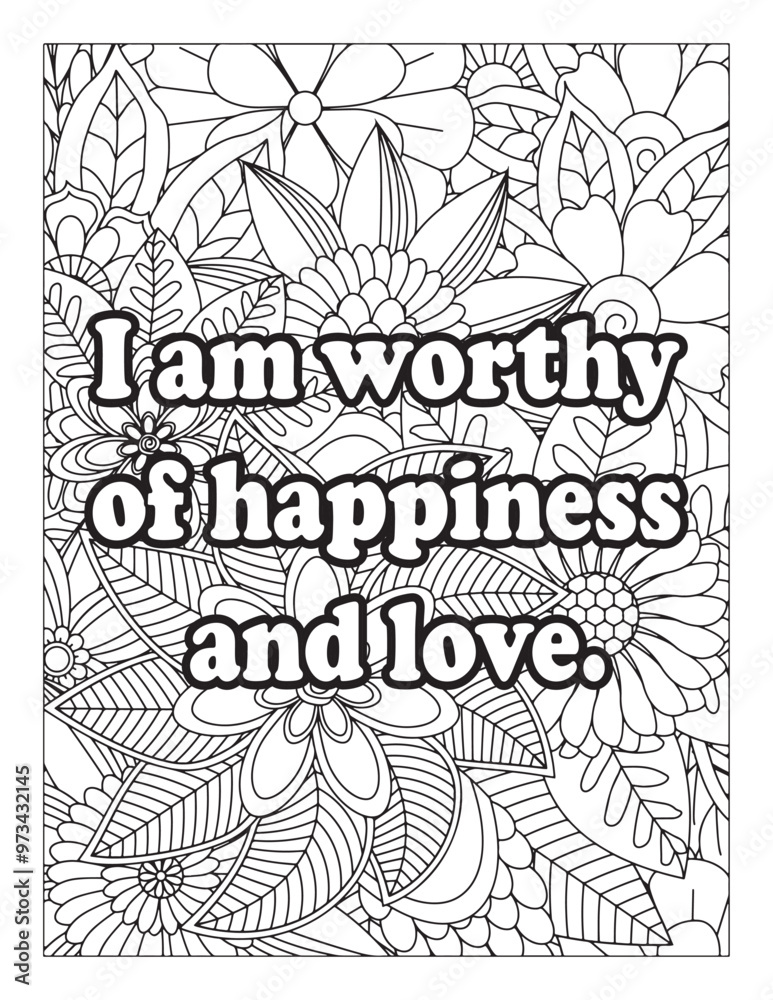 Inspirational Quotes Coloring Book Page With Floral Background ...