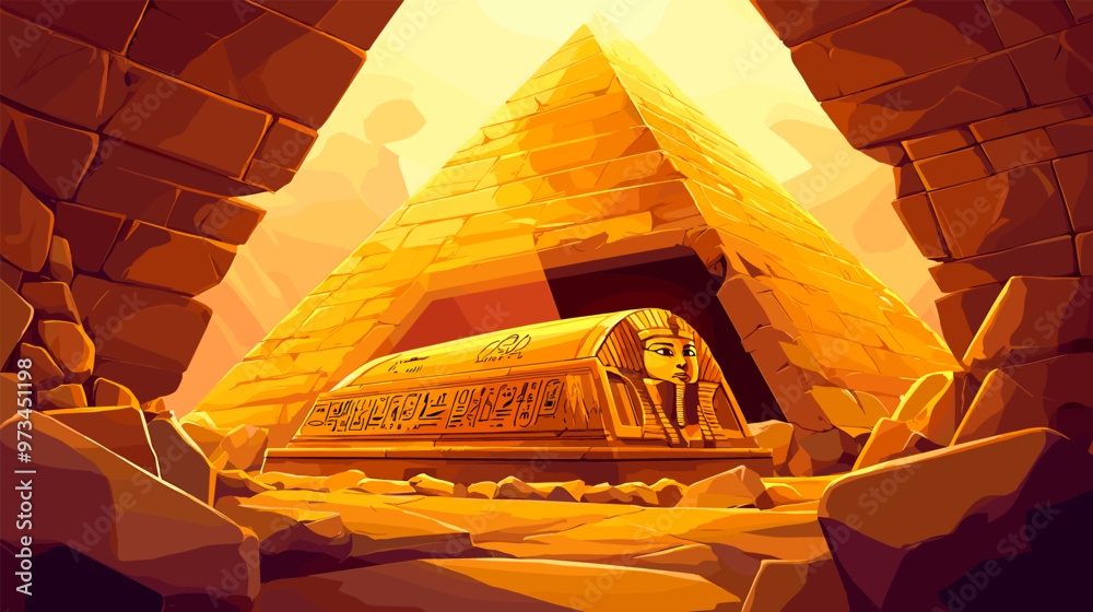 Pharaohs sarcophagus at pyramid. Archaeological excavations or egypt ...
