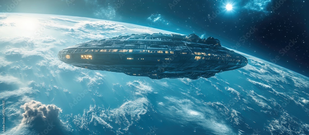 Alien UFO mothership approaching Earth perfect for futuristic fantasy ...