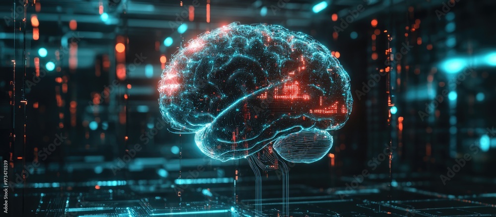 Digital representation of an advanced robotic brain employing AI and deep learning technologies ...