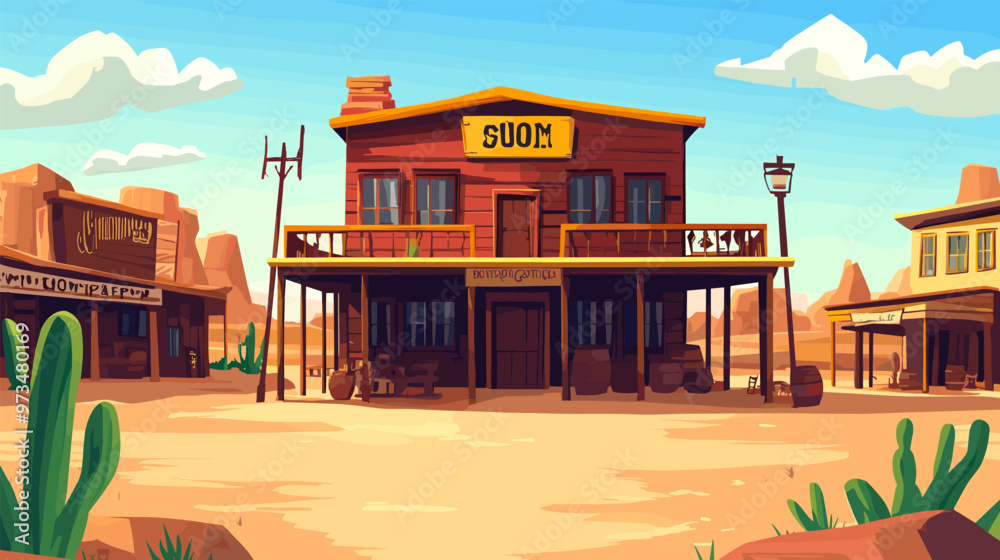 Wild west saloon cartoon background. Western bar old american biulding ...
