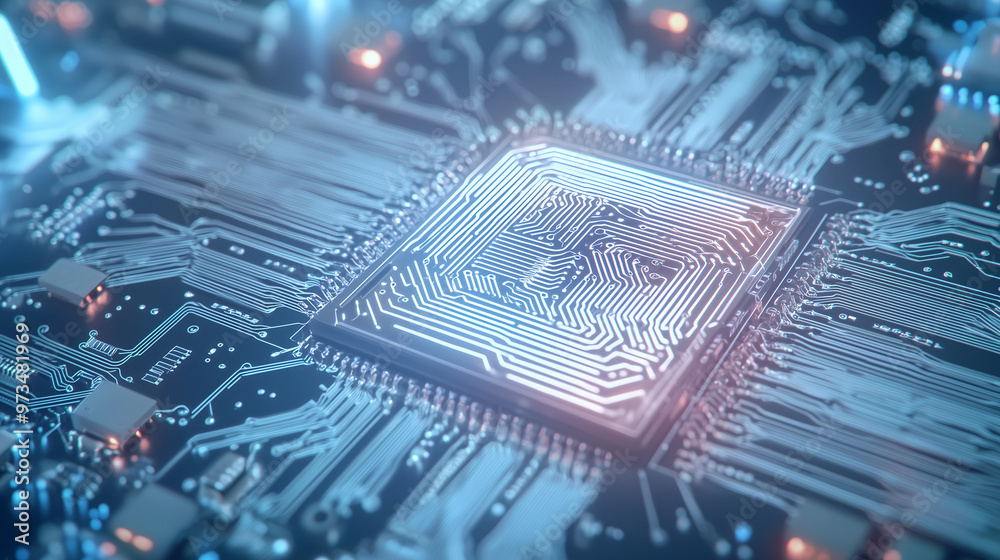 cinematic still of semiconductor technology in operation, with AI ...