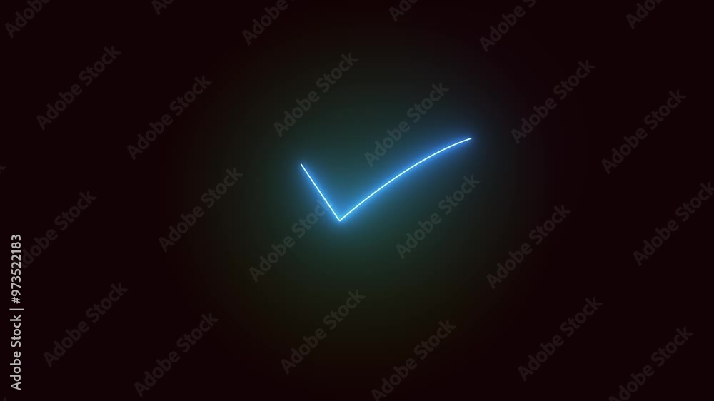 neon check mark icon animation in gradient color background. neon check ...