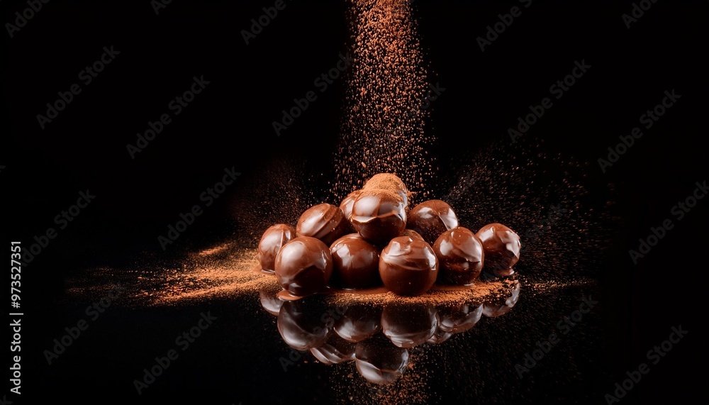 an artistic arrangement of chocolate balls cascading down with a splash ...