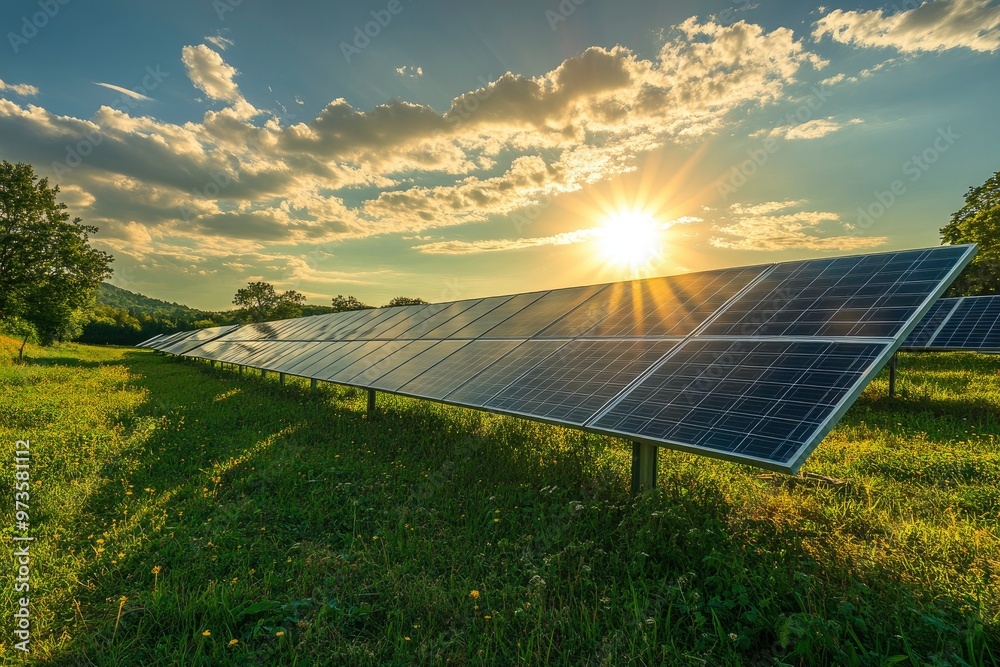 Solar panels reflect sparkling light direct From the sun ,Clean energy ...