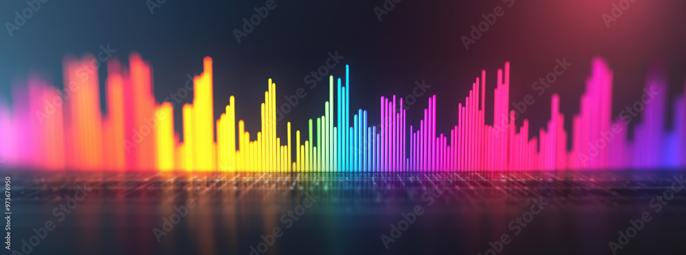 Vibrant rainbow-colored sound wave visual representing audio spectrum ...