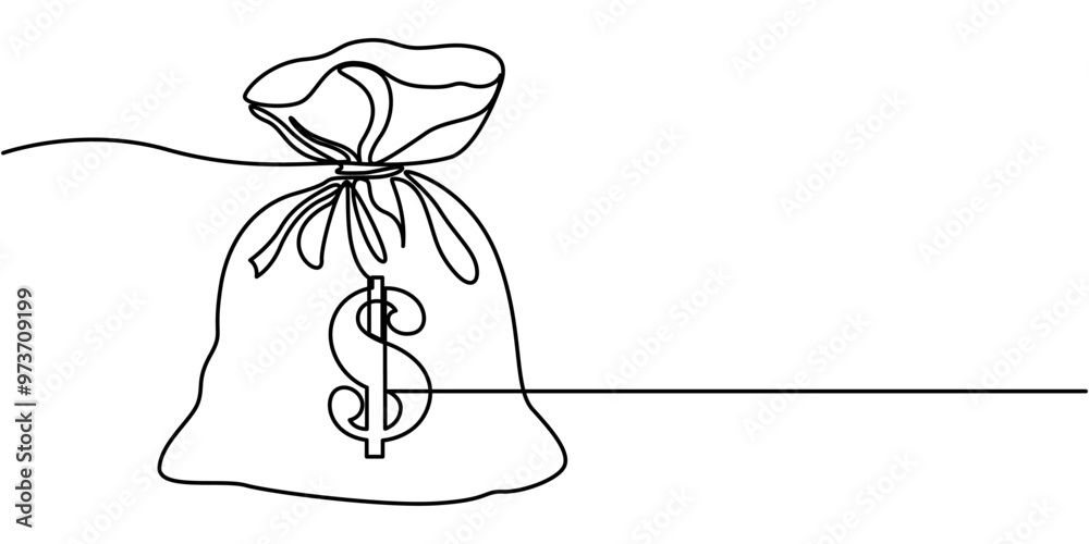 Continuous one line drawing of money bag. One line drawing illustration ...