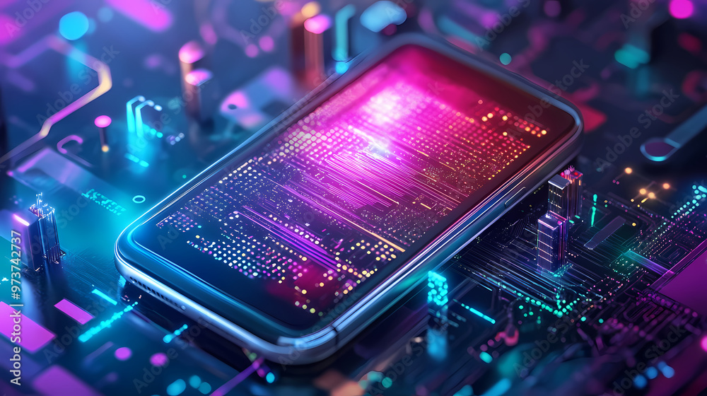 An illustration of a quantum computer chip embedded into a smartphone ...