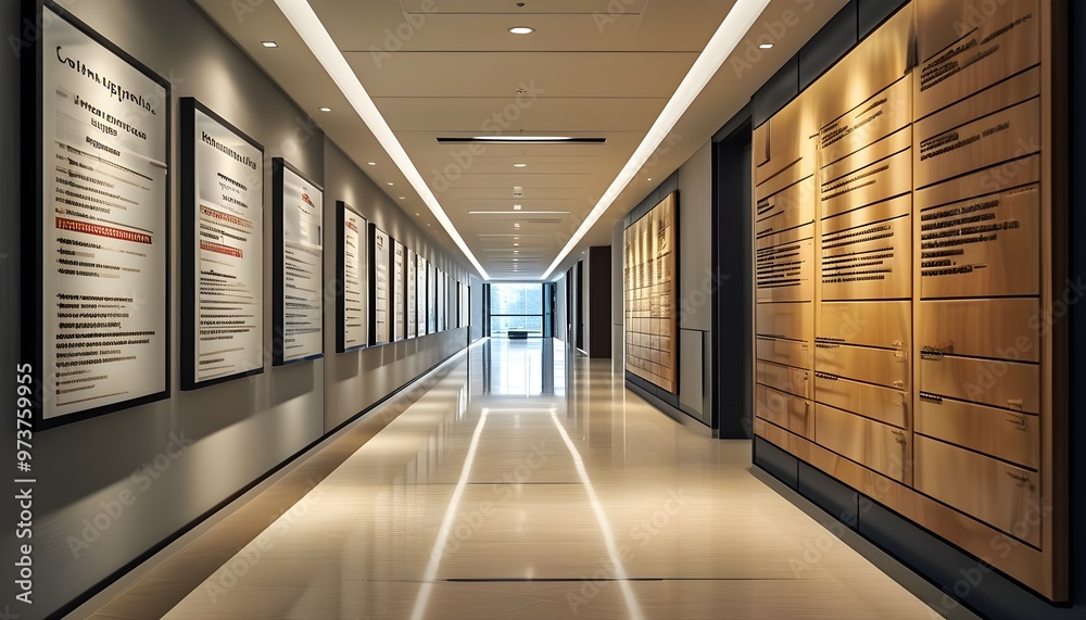 Corporate hallway showcasing key milestones and achievements, inspiring ...