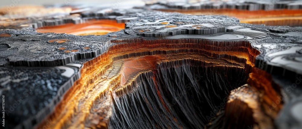 Close-up view of a layered composite cross-section, with vivid textures ...