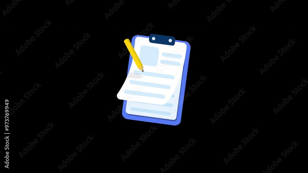 Clipboard and Pencil vector floating animation, there is a solid shadow ...