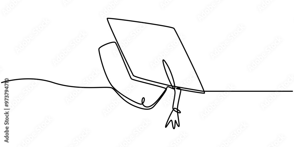 Continuous one line drawing of graduation cap isolated on white ...