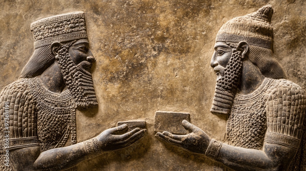 Ancient Sumerian traders calculating risks with clay tablets ...