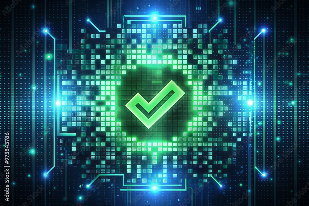 A modern digital QR code sample with a futuristic matrix background ...