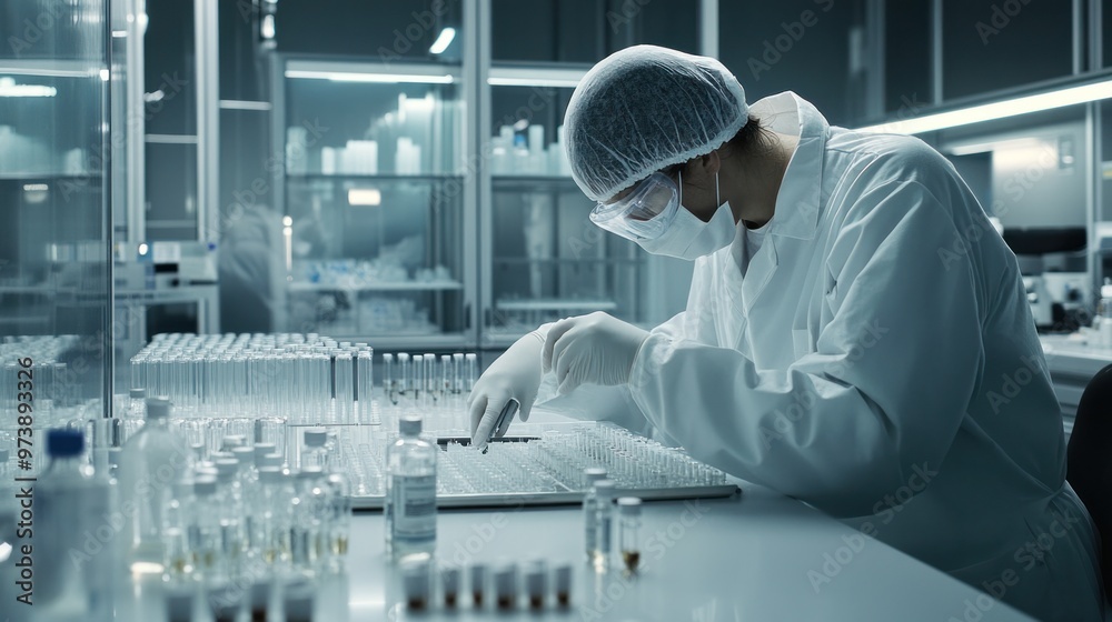 A pharmaceutical formulation scientist in a sterile laboratory ...