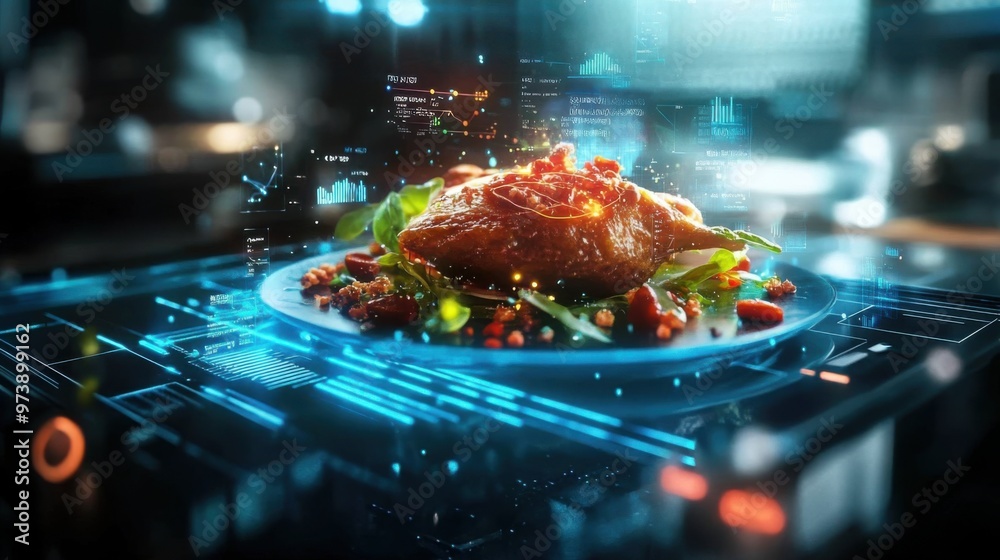 Futuristic Holographic Meal Display with Macronutrient Breakdown UI and ...