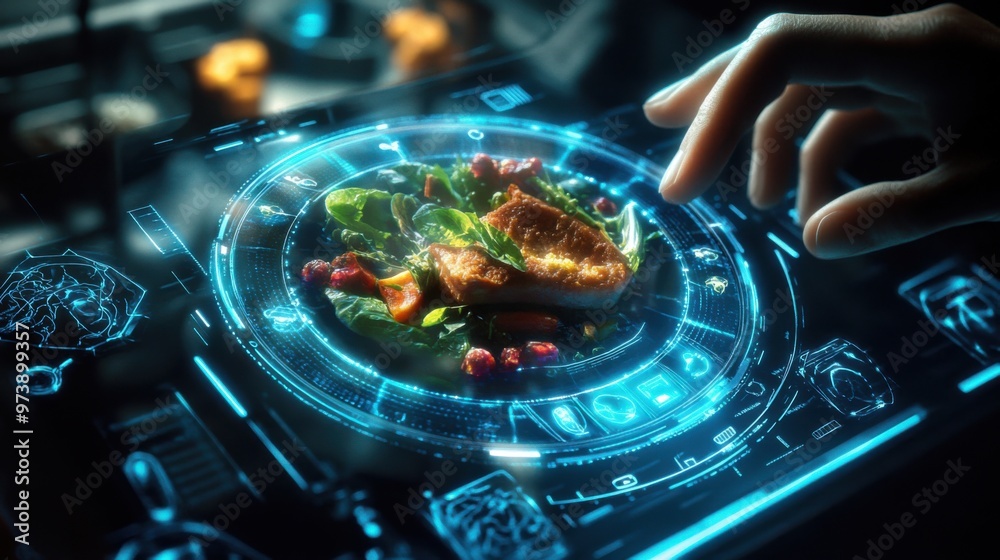 Futuristic Holographic Meal Display with Macronutrient Breakdown UI and ...