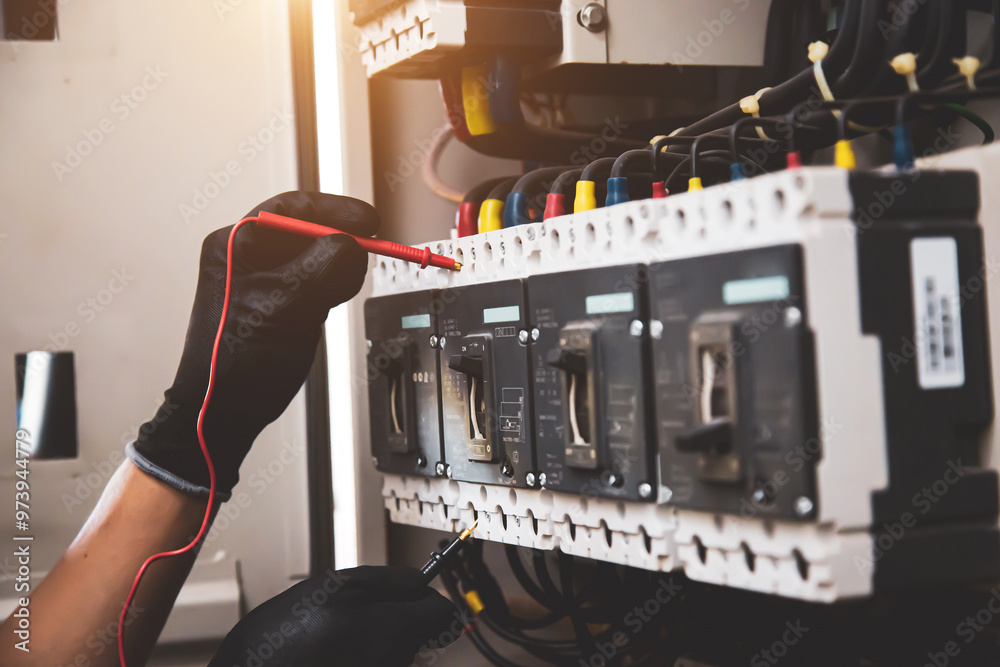 Electrician use electrical measuring tool meter checking circuit ...