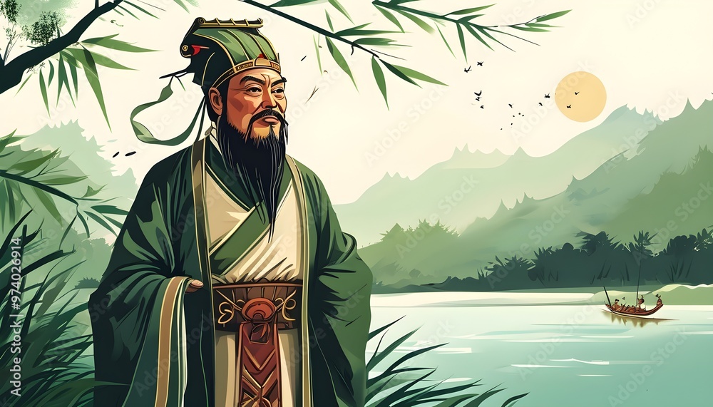 Celebration of Dragon Boat Festival featuring Qu Yuan and rich ...