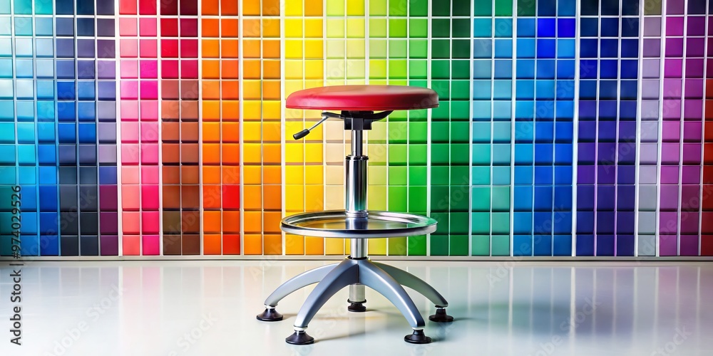 A vibrant, modern stool with adjustable height stands in front of a ...