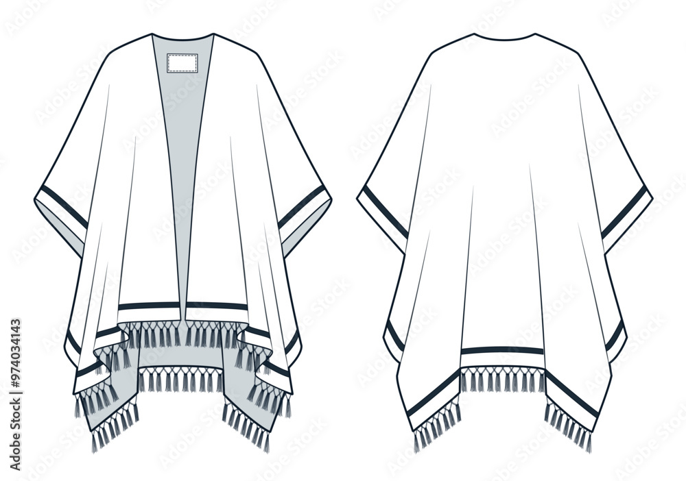 Vetor de Poncho Coat technical fashion illustration. Cape Jacket ...