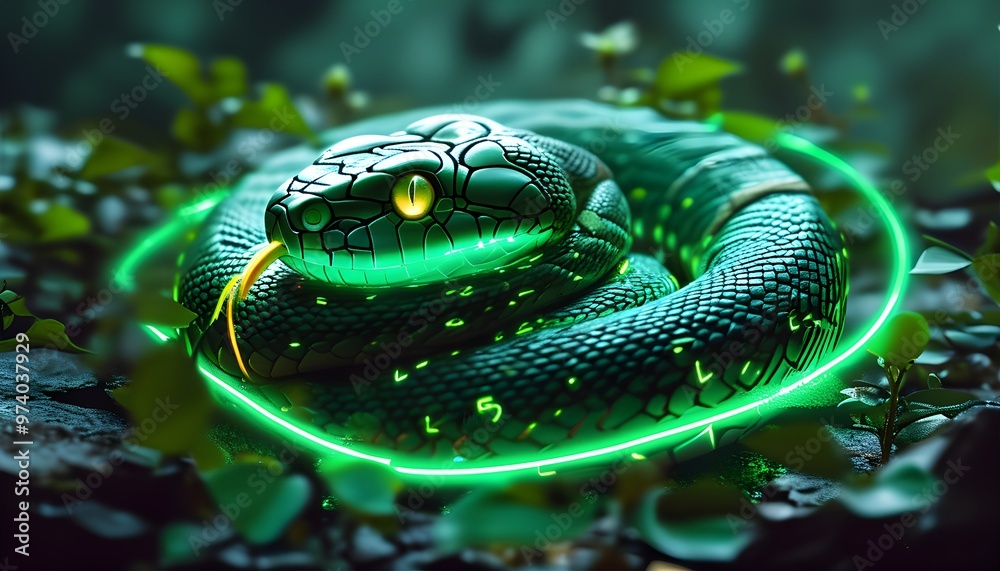 Digital snake illuminated by green lines, representing Python ...