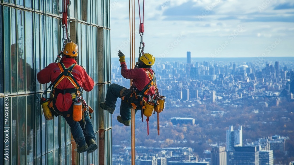 High-rise safety measures being demonstrated, with workers undergoing ...