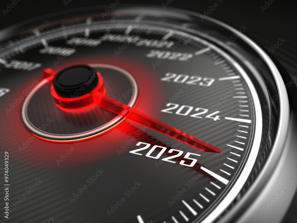 Poster Speedometer with needle moving to the year 2025 – Wall Art ...