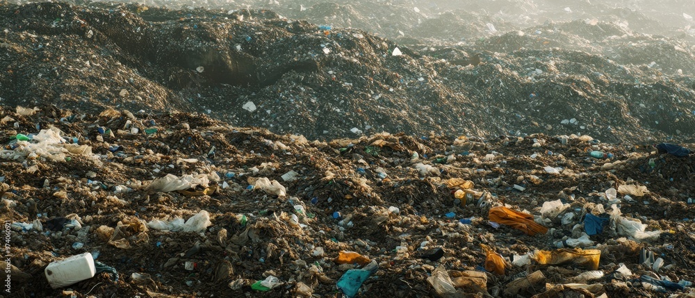 Overflowing landfills trash stretching for miles piles of plastic and ...