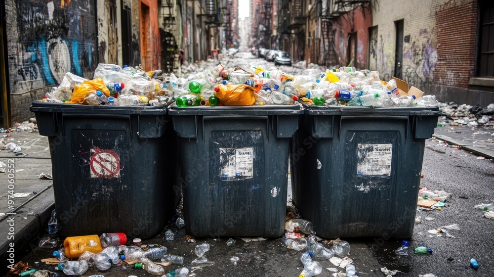Overflowing dumpsters in city streets garbage bags spilling into alleys ...