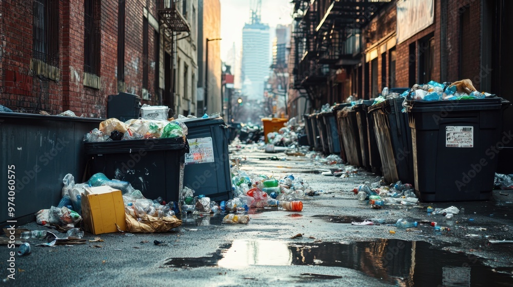 Overflowing dumpsters in city streets garbage bags spilling into alleys ...