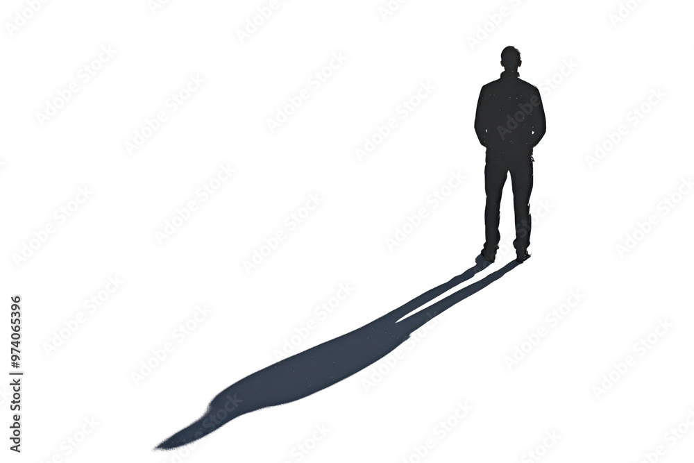 Silhouette of a person standing with their shadow elongated on the ...