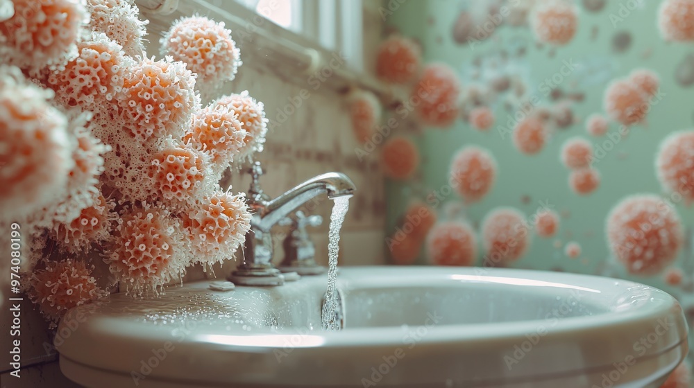 Bacterial growth around a bathroom sink, [germs, bathroom ...